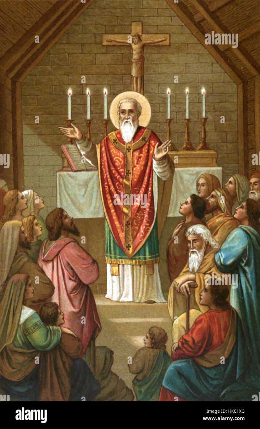 A painting by De H. Jeroen depicting a scene of preaching to the ...