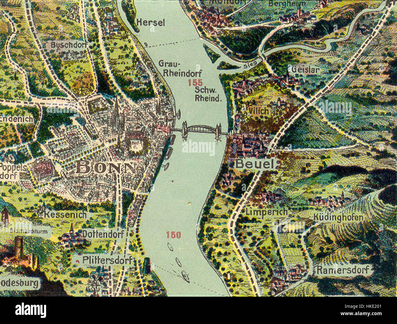 This historical painting from the Bonn-Beuel region depicts a view of ...