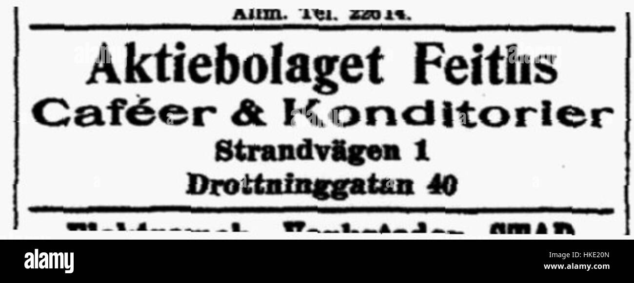 This advertisement from 1914, titled *Feiths Annons*, is a historical ...