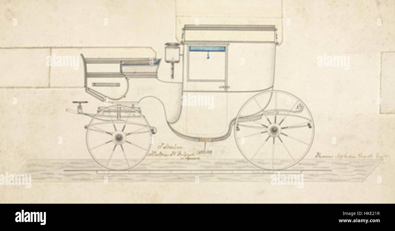 This 19th-century painting depicts a horse-drawn coach, a popular mode ...