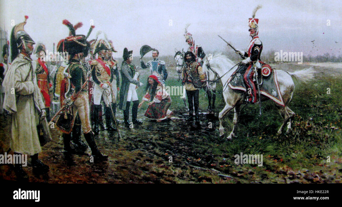 This painting depicts a scene from the 1812 Russian campaign, focusing ...
