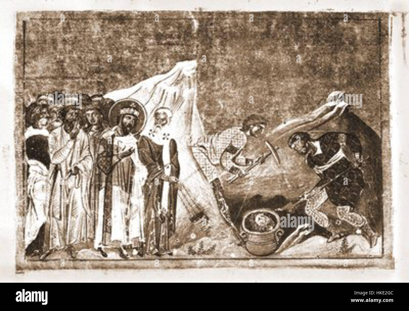 An iconic image from the Menologion of Basil II depicting the finding ...