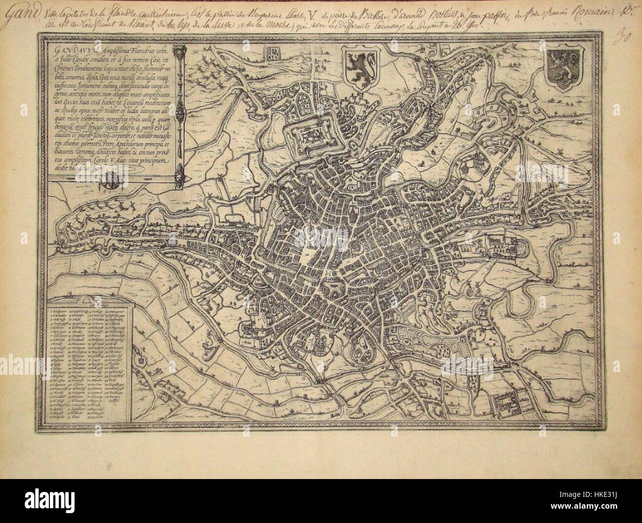 A historical map of Ghent by Braun and Hogenberg, created in the 16th ...