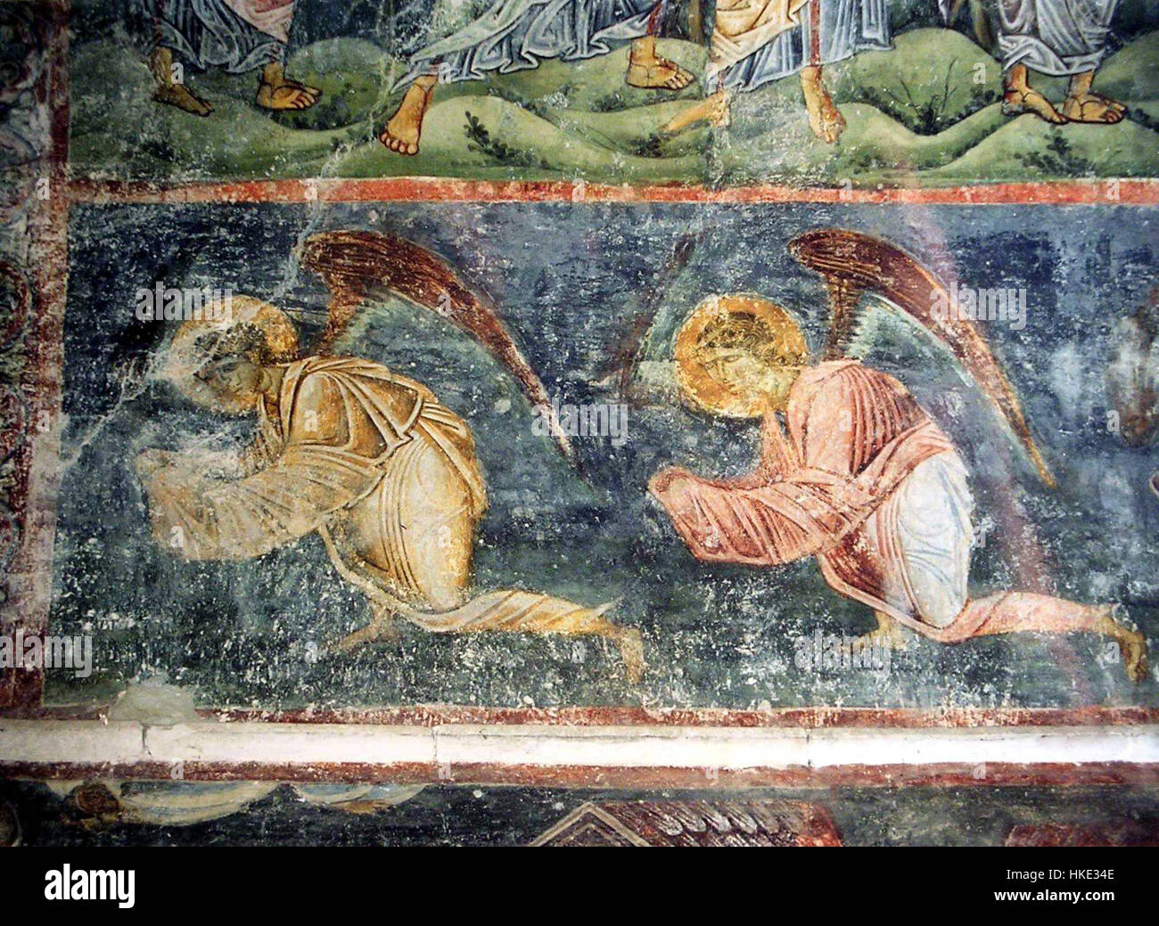 A detailed view of the frescoes from the St. Sophia Church in Ohrid, showcasing religious scenes ...