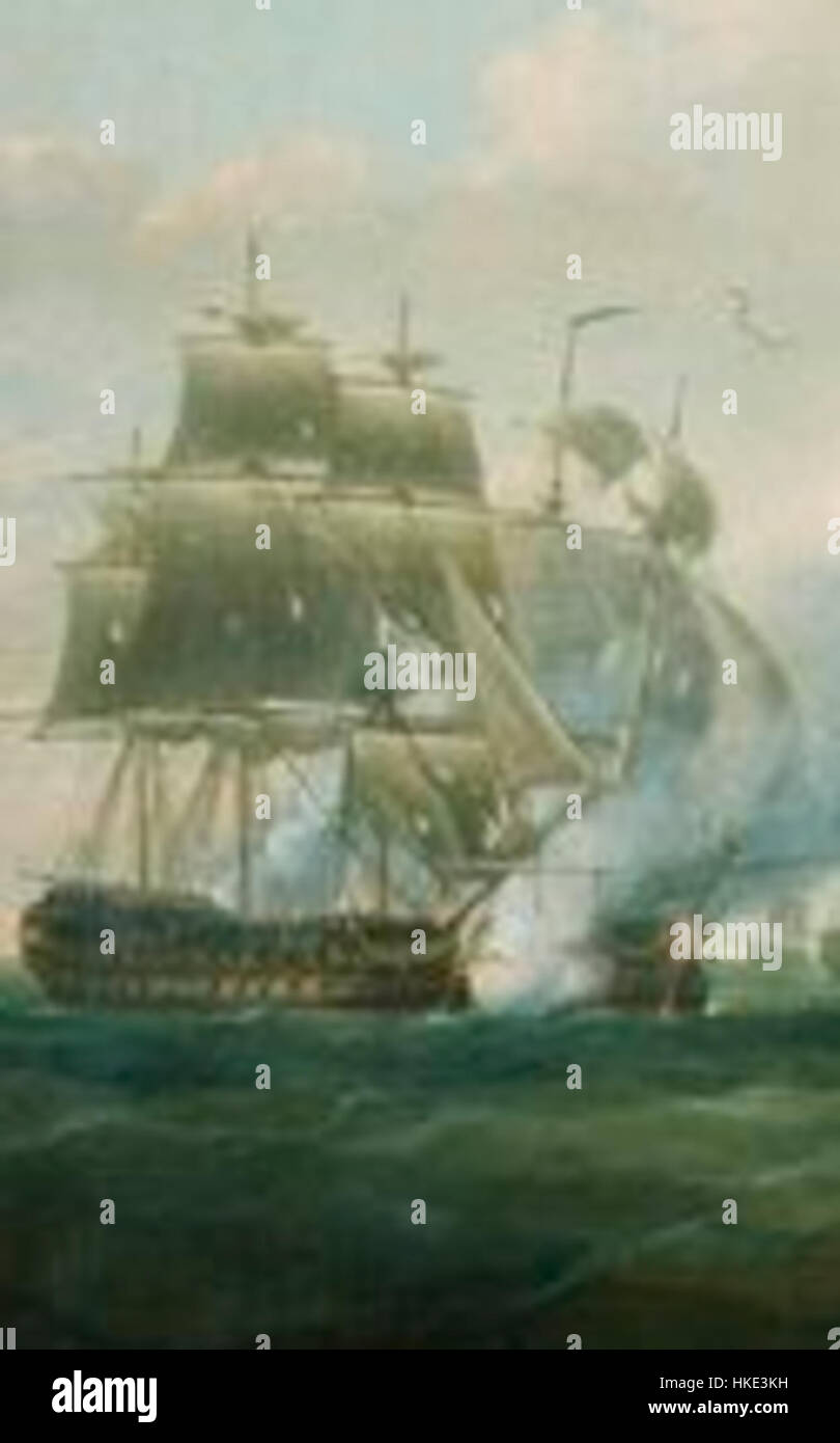 This painting depicts the HMS Donegal engaging the Jupiter at the ...