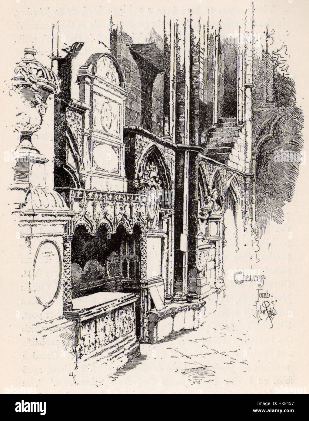 Herbert Railton’s painting 'Chaucer’s Tomb' depicts the famous tomb of ...