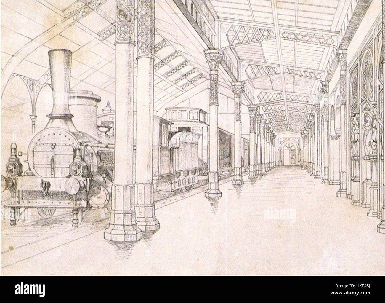 This 1871 painting of the Nordbahnhof station hall in Berlin captures ...