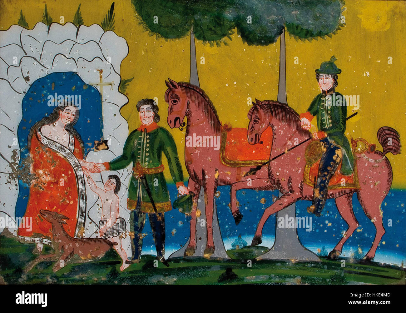 This 19th-century Hinterglasbild, titled 'Auffindung der Heiligen ...