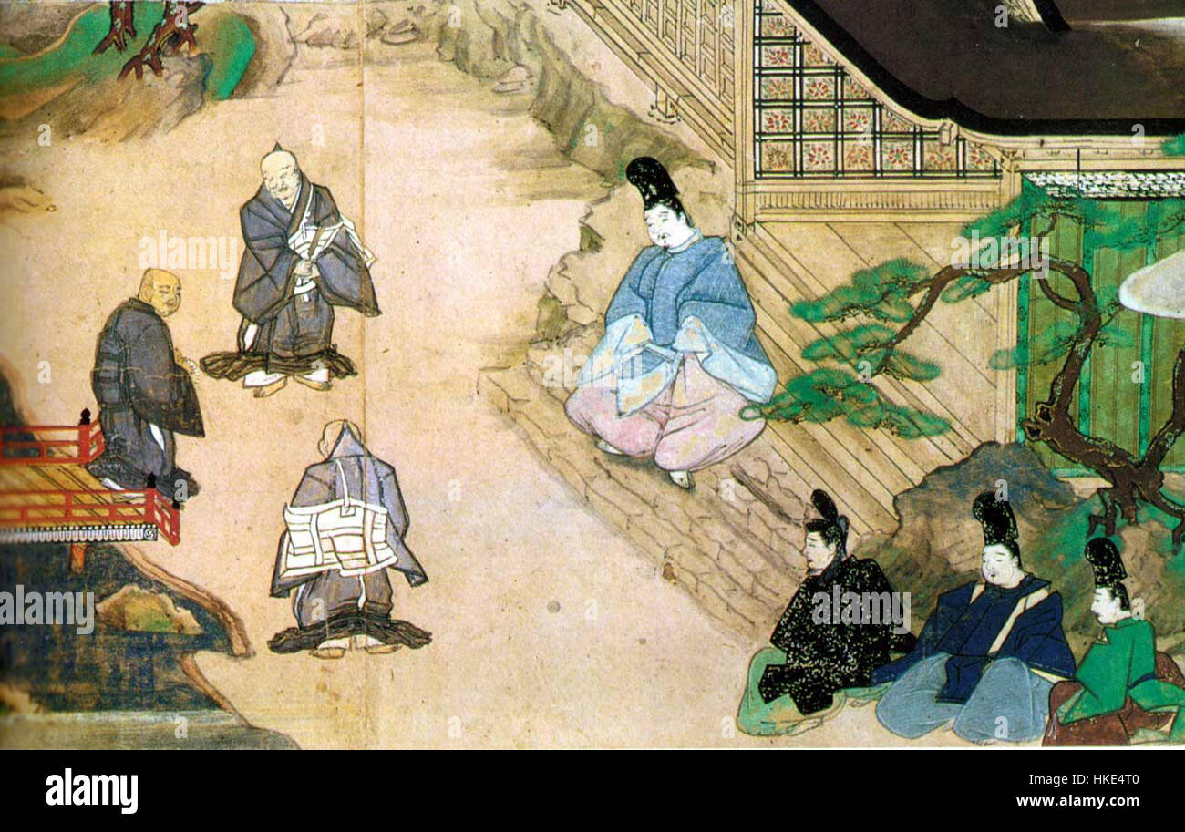 This artwork depicts the meeting between Honen Shonin and Kujo Kanezane ...