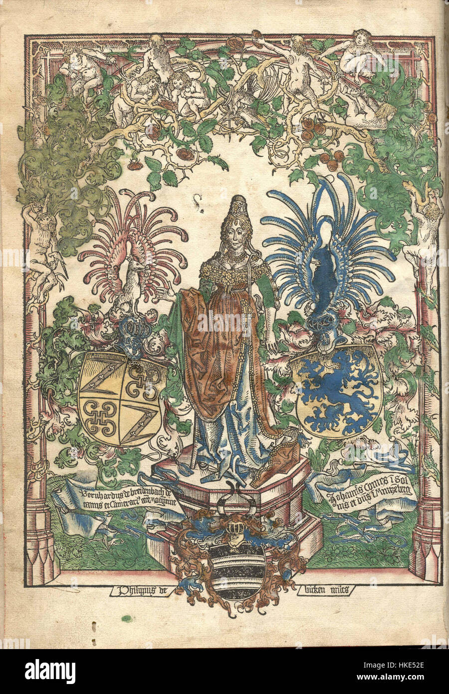 This image shows the frontispiece of an early printed book, dating back ...