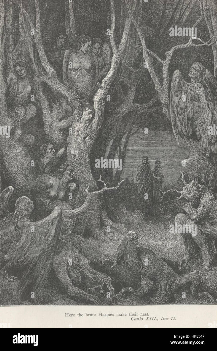 A painting illustrating Canto 13, Verse 11 from Dante Alighieri's ...