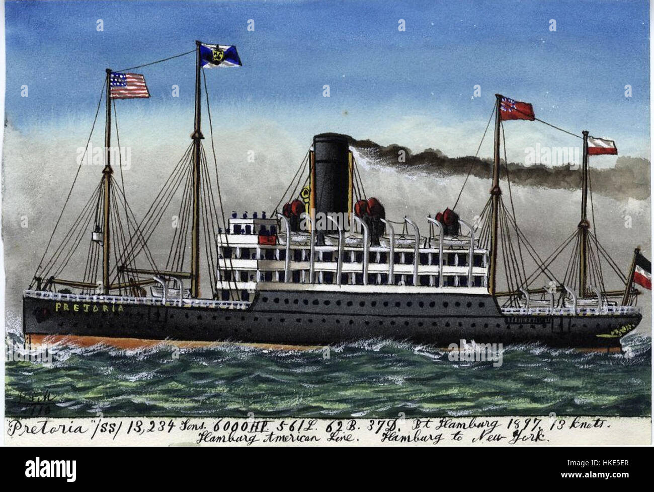 The SS Pretoria, painted by James Scott Maxwell, is depicted in this ...
