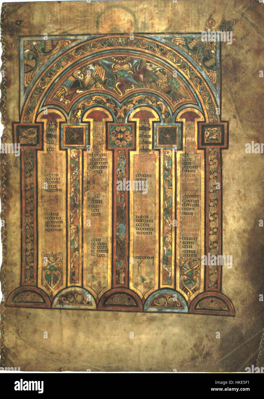 The image shows the Canon Table from the famous Book of Kells, a richly ...
