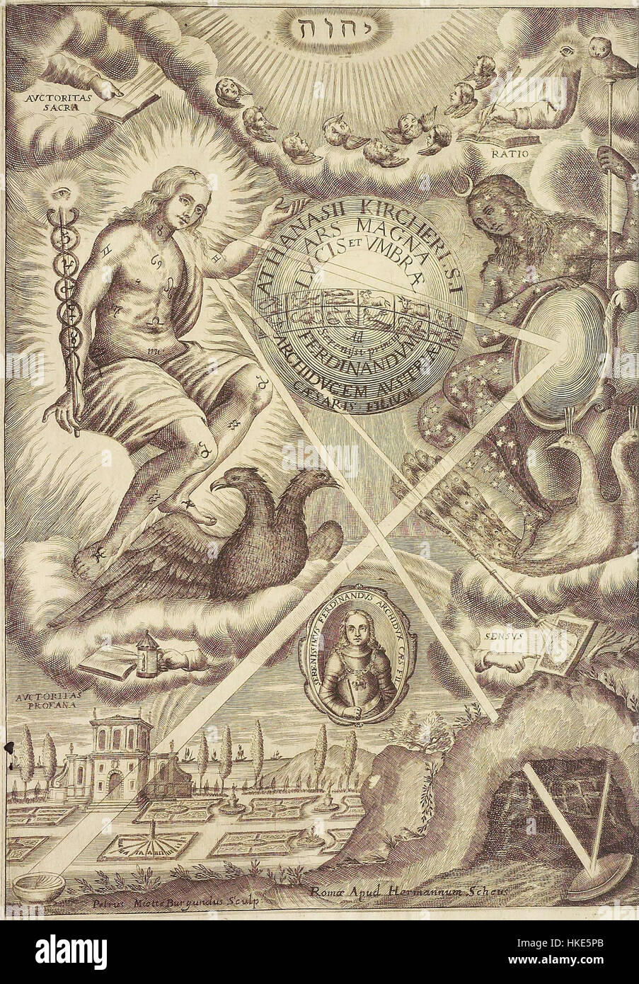 The frontispiece of 'Ars Magna Lucis et Umbrae' by Athanasius Kirchner ...