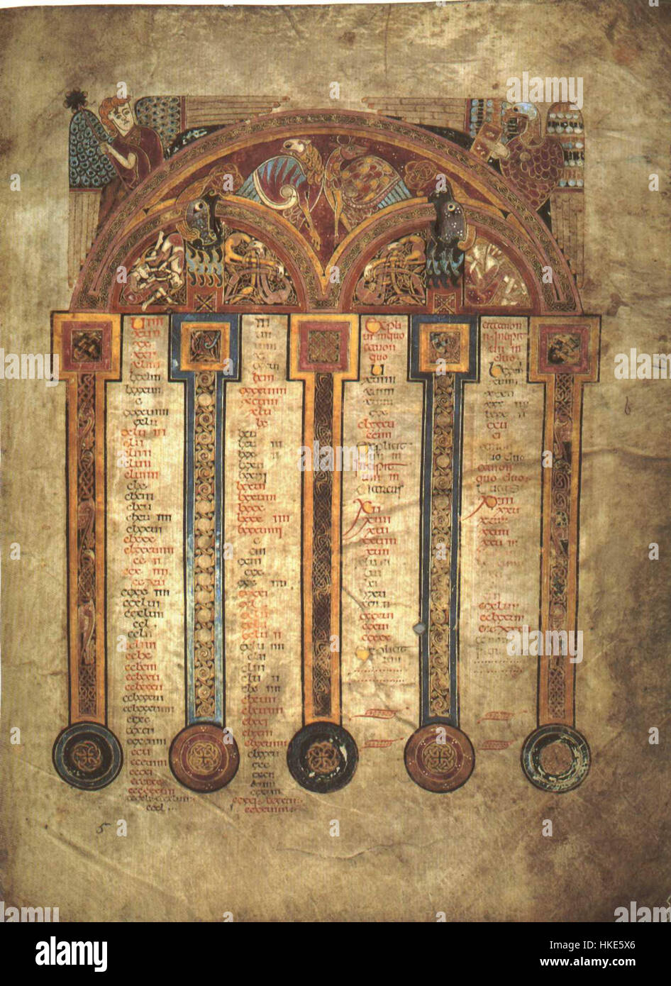 This image depicts a Canon Table from the Book of Kells, showcasing the ...