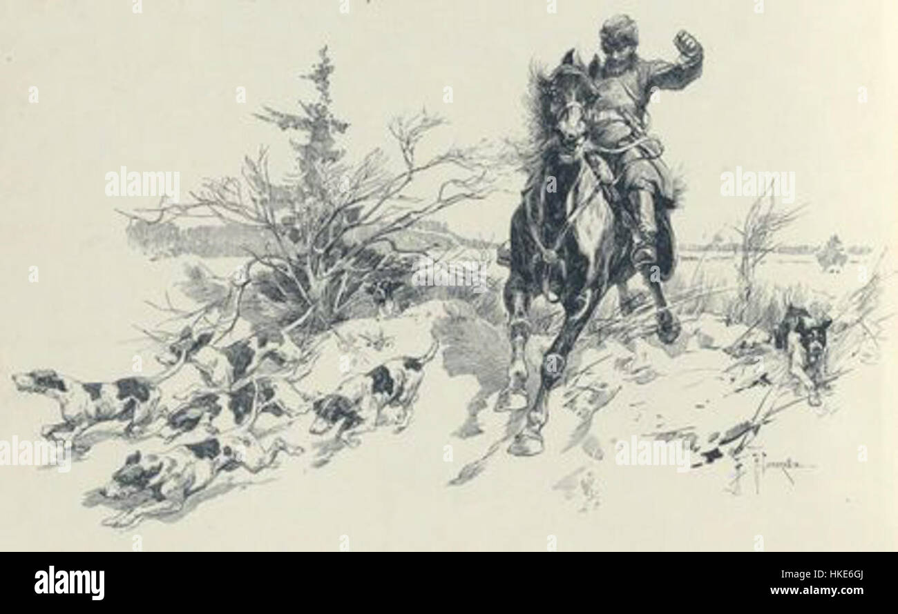 An artwork depicting a hunting scene by Kutepov, dating from the 1800s ...