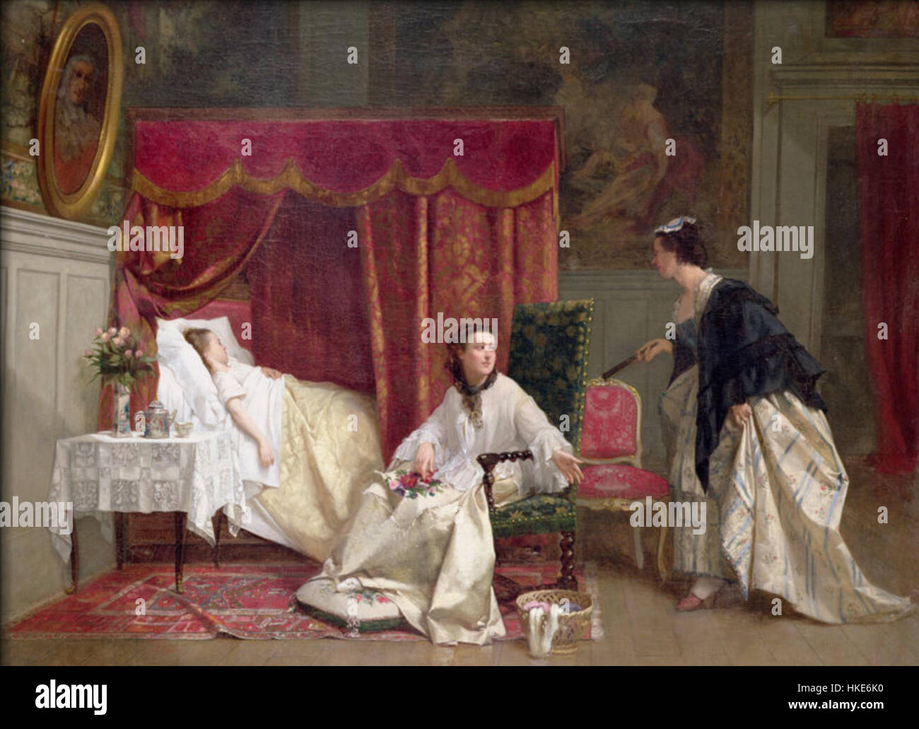 Charles Desire Hue's painting 'Welcoming the Visitor' from 1867 captures a moment of hospitality ...