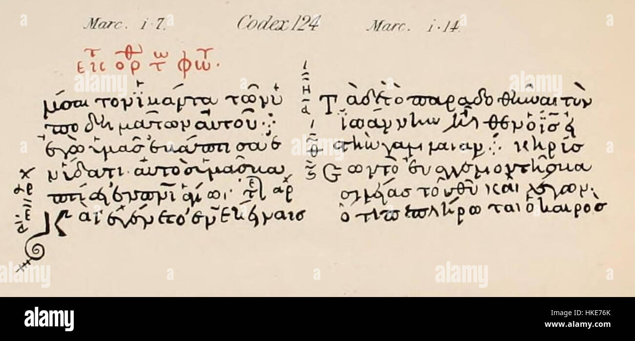 'Minuscule 124' refers to an ancient manuscript, specifically from Mc 1 ...