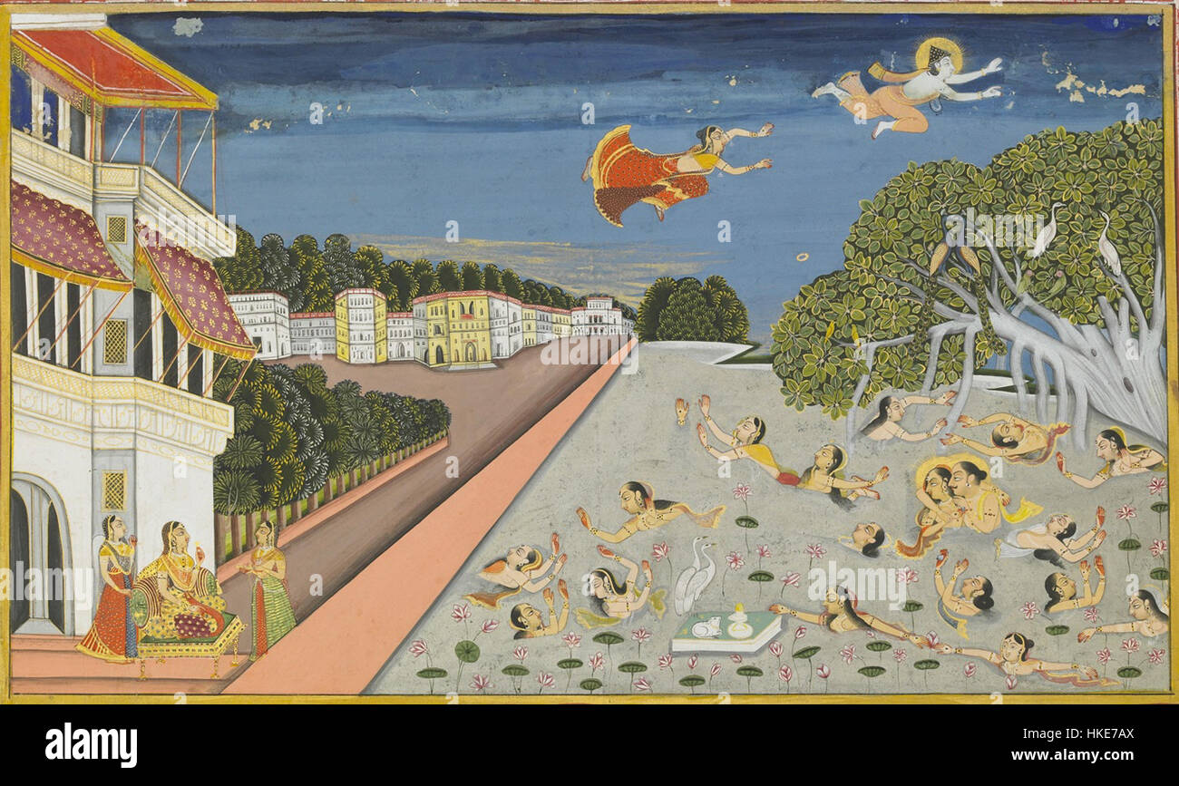 This artwork depicts Jallandharnath and Princess Padmini flying over ...