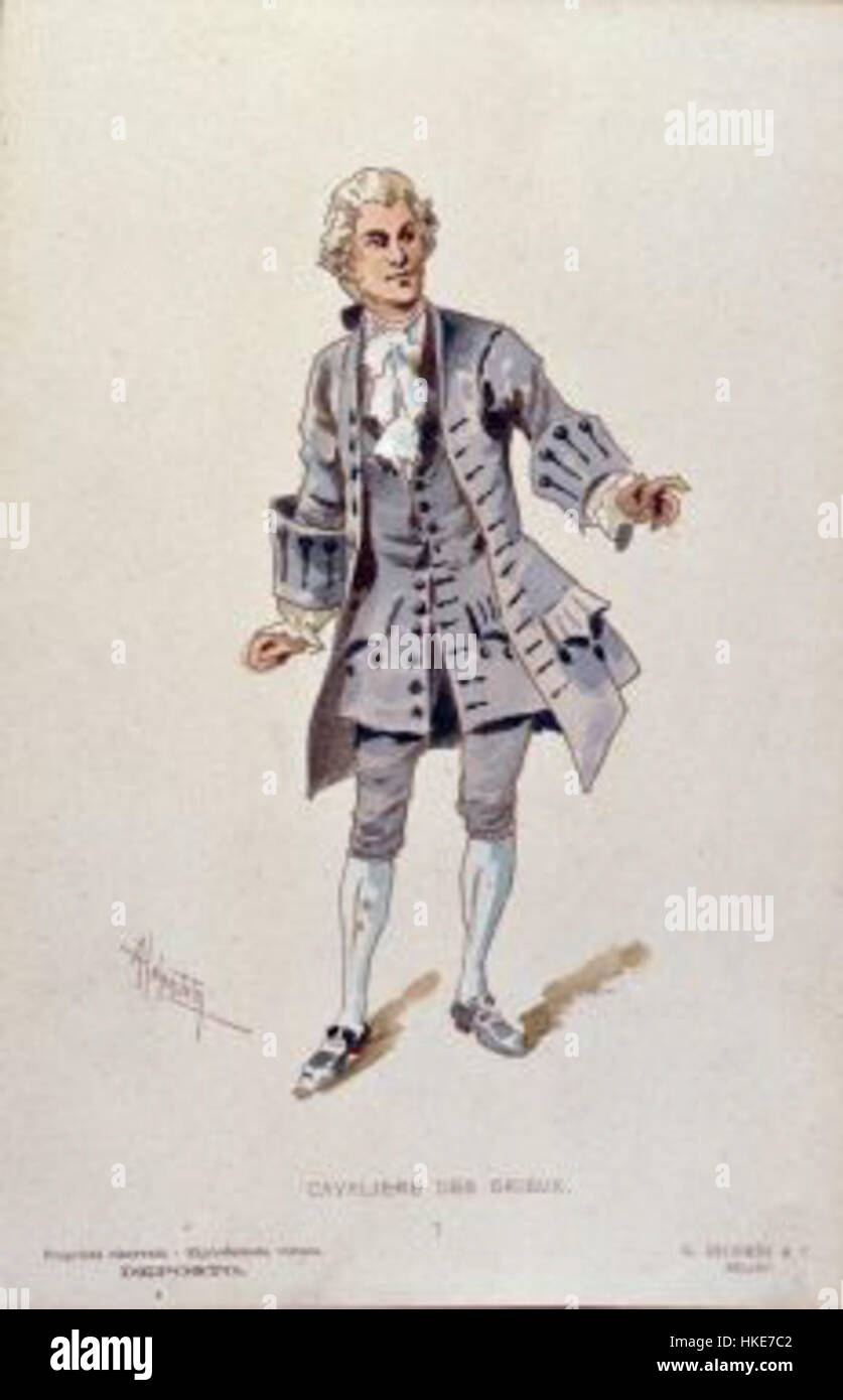 This artwork depicts the costume design for the character Des Grieux in ...