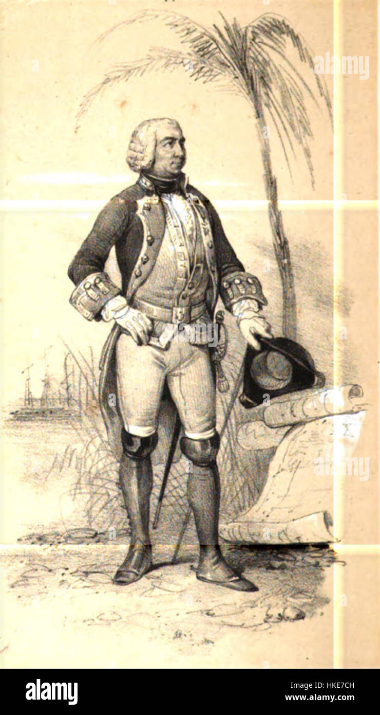 This historical painting depicts Mahe de la Bourdonnais, a French naval ...