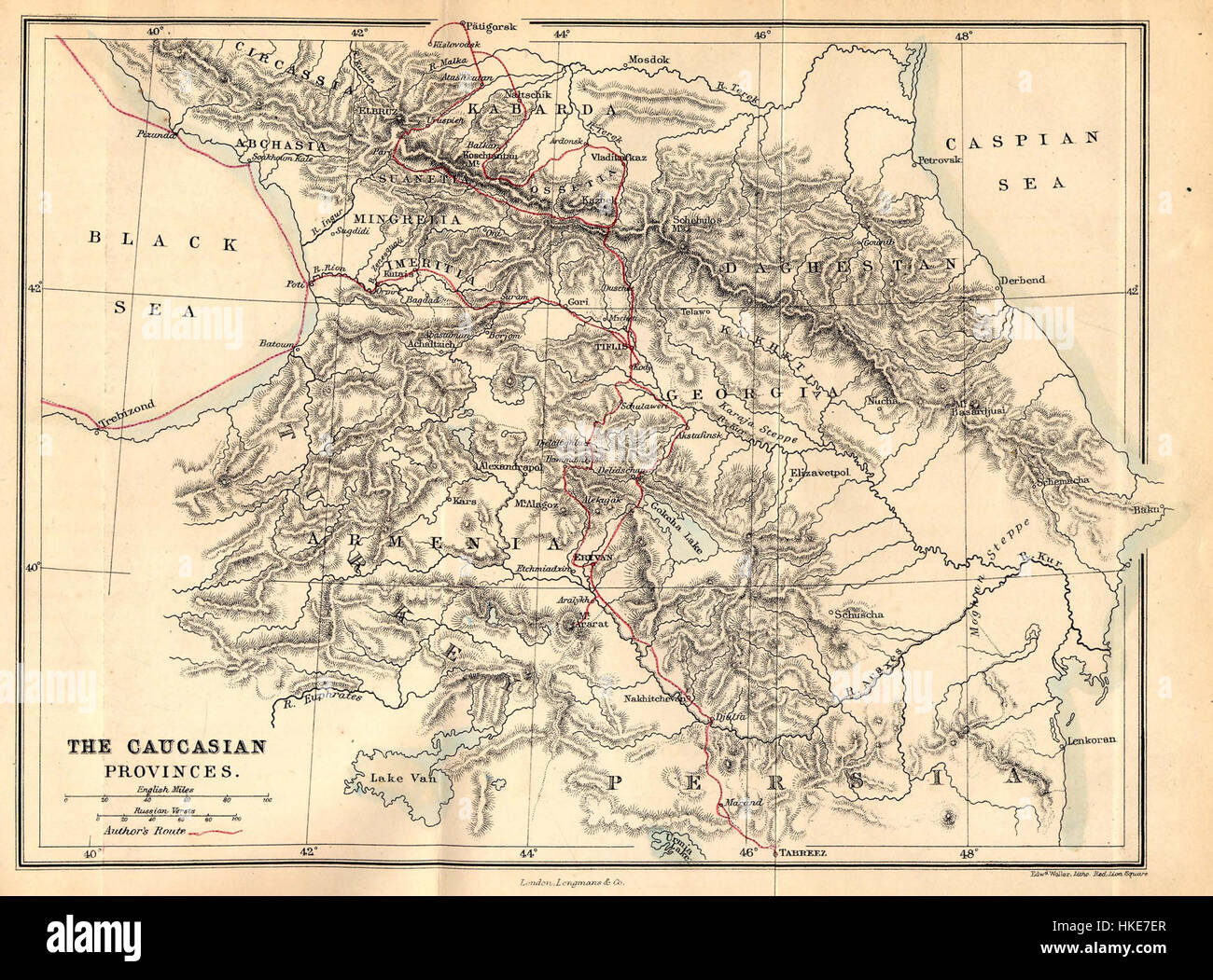 A historical map from 1869 by Freshfield, depicting the Caucasian ...
