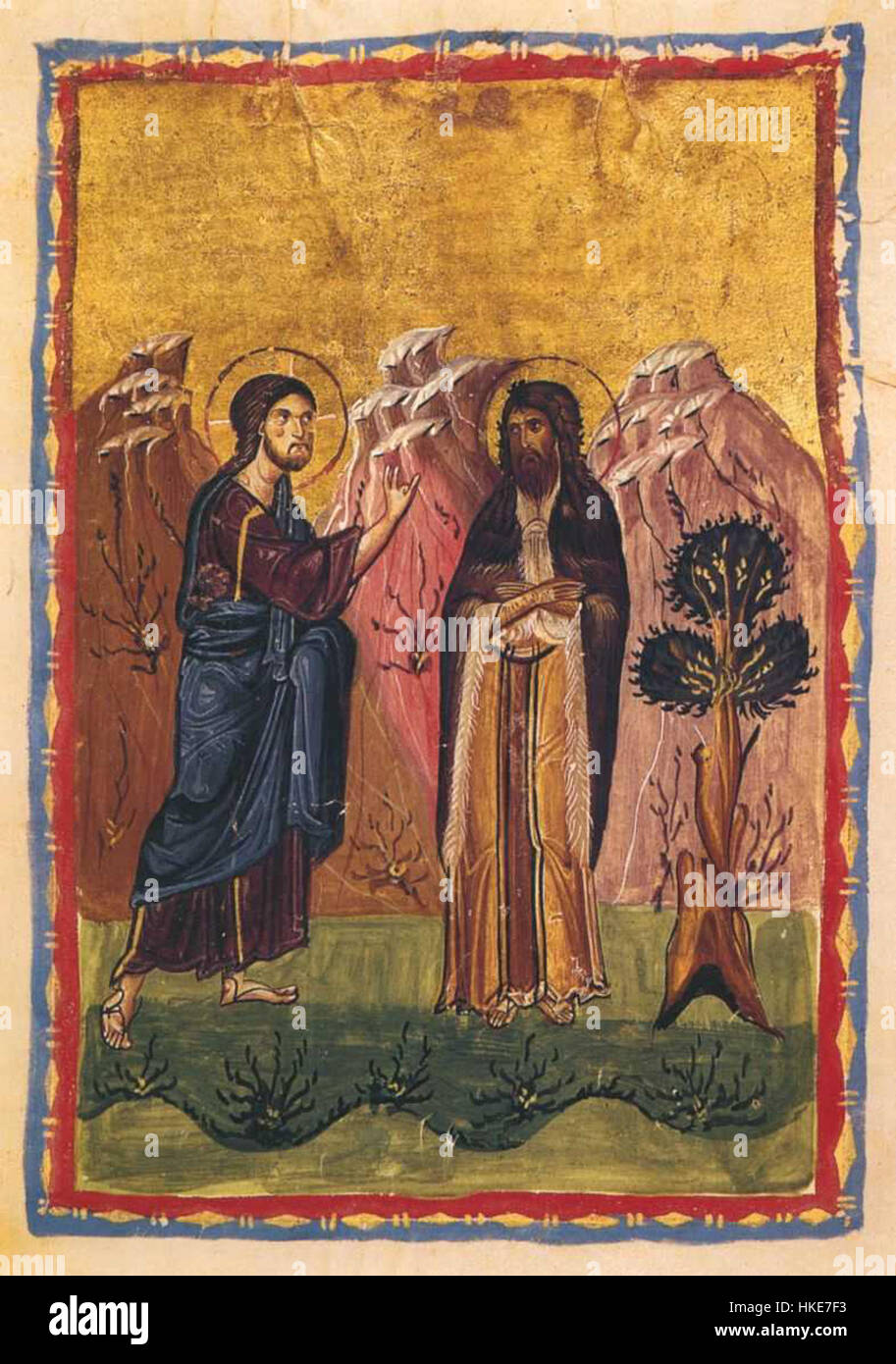 This artwork depicts the moment when Jesus meets John the Baptist in ...