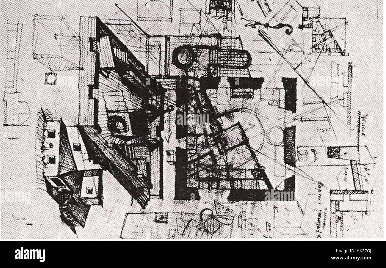 The sketch of Melnikov House presents the unique architectural design ...