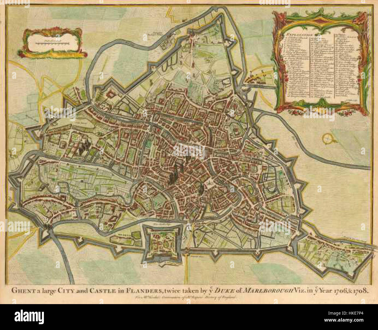 A historical map of Ghent, created by Tindel, depicting the layout and ...