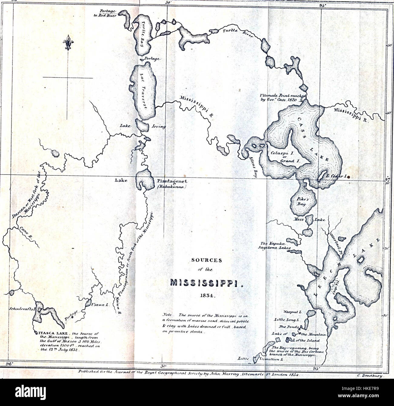 This map, created in 1834, illustrates the sources of the Mississippi ...