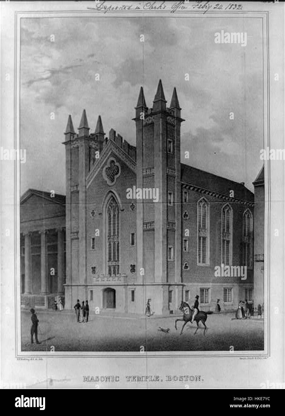 An engraving of the Masonic Temple on Tremont Street, Boston, produced ...