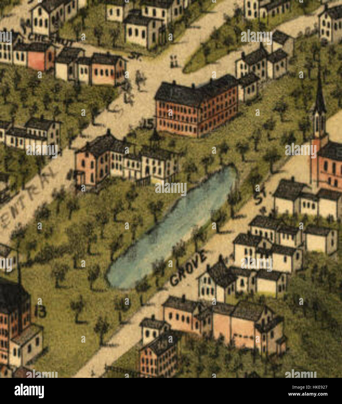 This detailed panoramic map depicts Farmington, New Hampshire ...