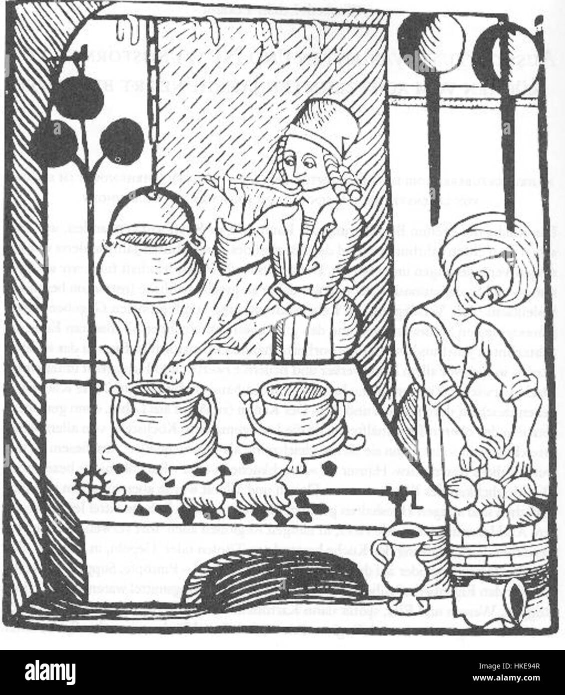 A painting depicting a medieval kitchen scene, showcasing the daily ...