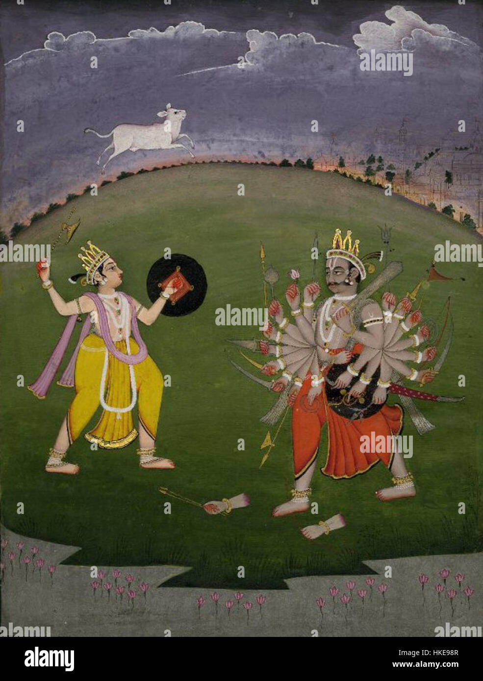 This artwork depicts the legendary Hindu warrior Parasurama defeating ...