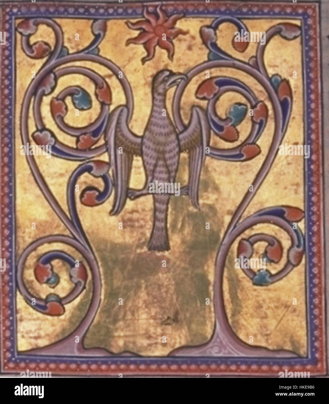 This symbolic artwork of the Phoenix rising from its ashes represents ...