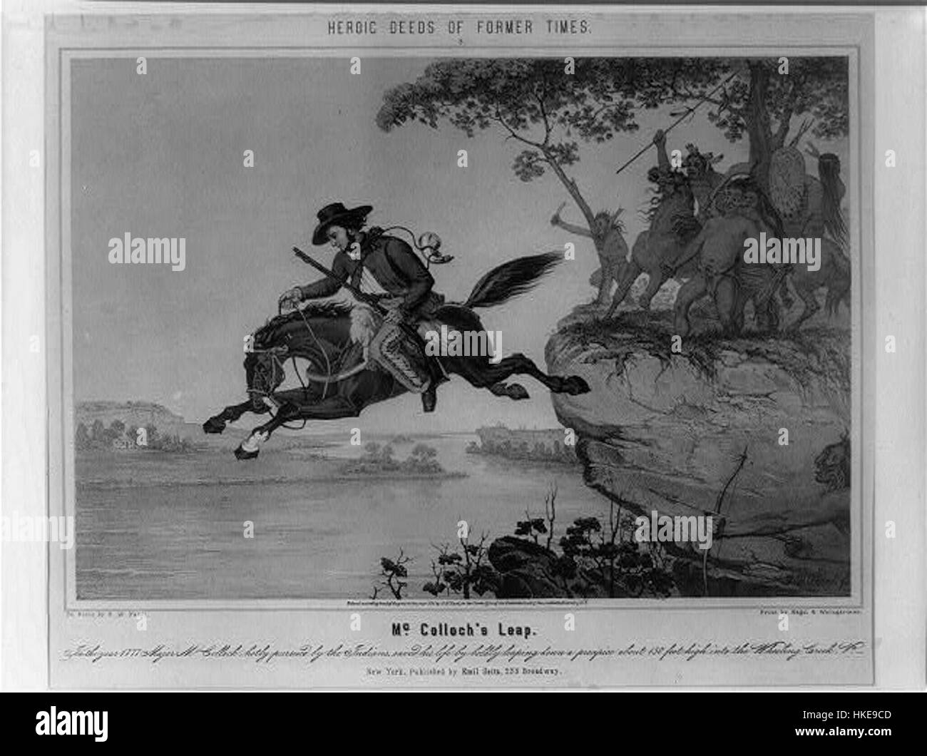 'McColloch's Leap' is an oil painting depicting the famous leap made by ...