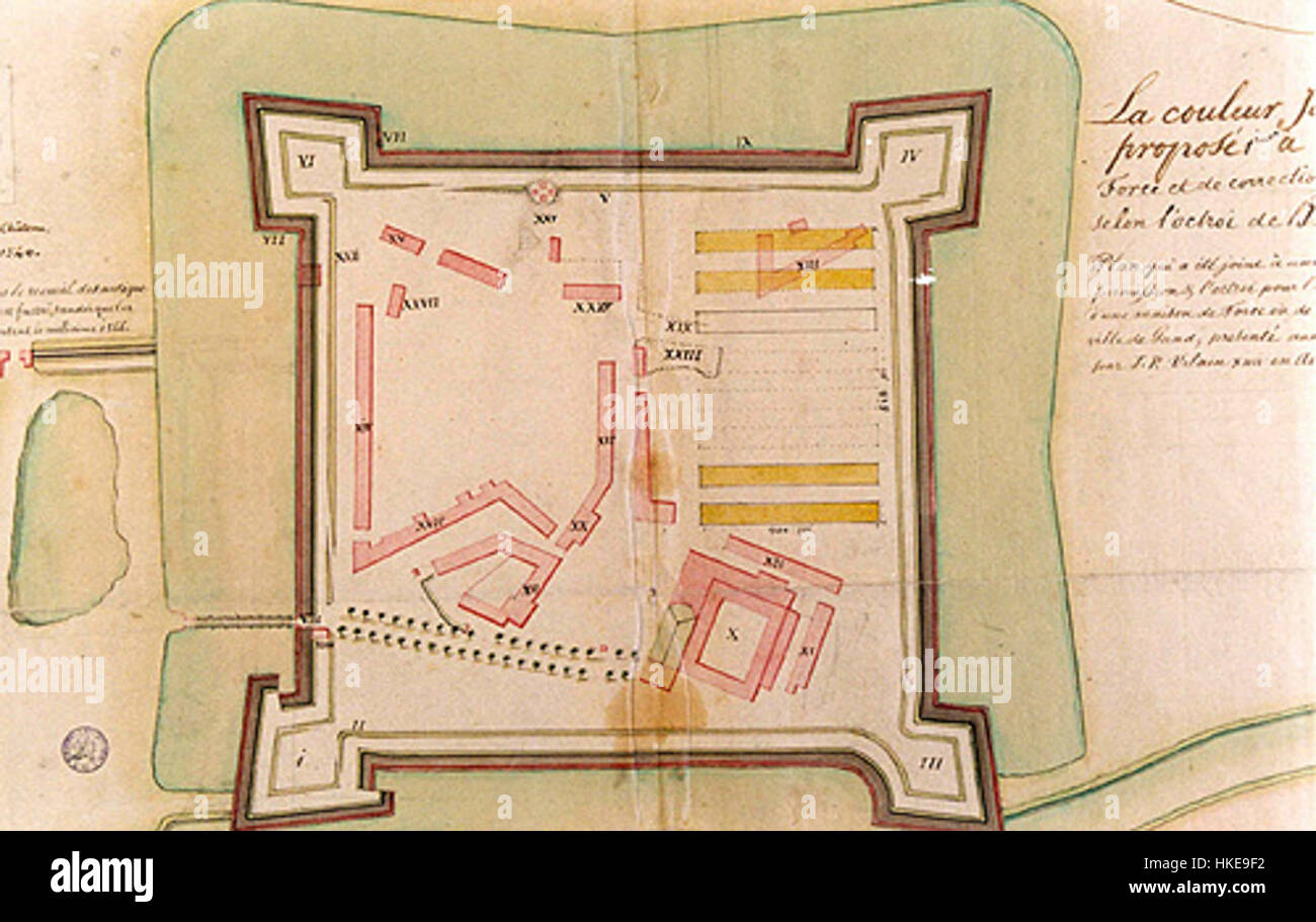 This architectural drawing illustrates plans for a prison at ...
