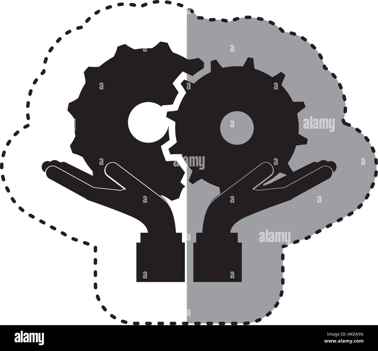 sticker silhouette of hands holding a gear wheel icon Stock Vector ...
