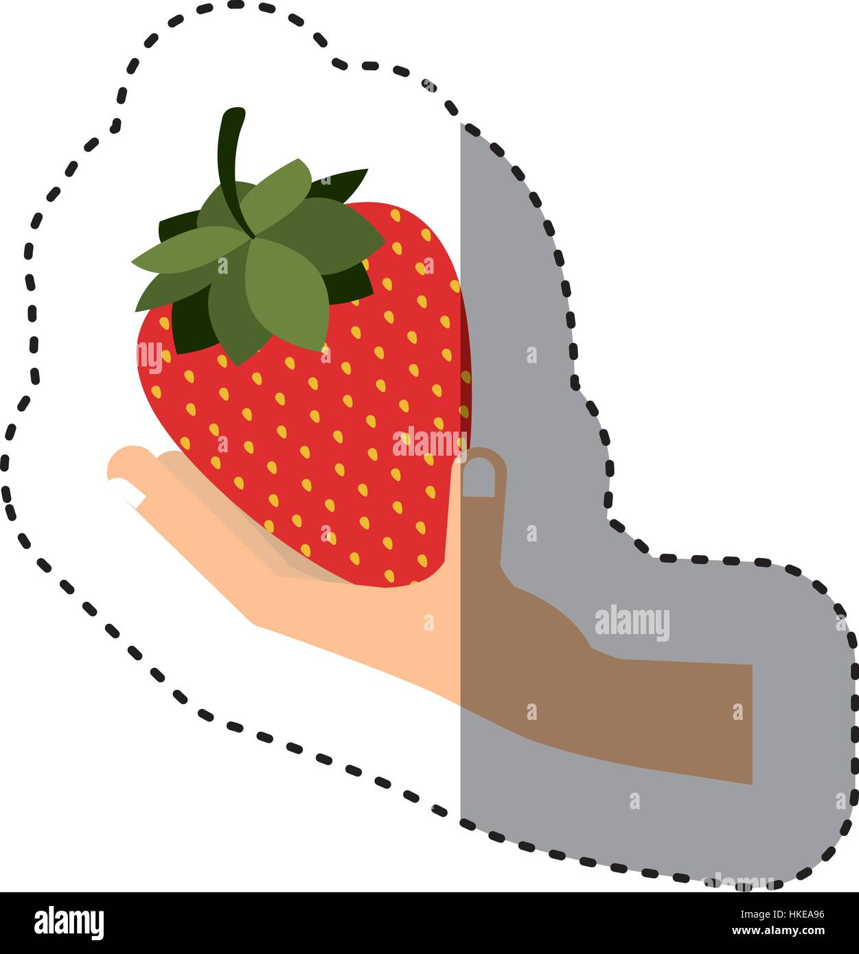 colorful sticker of hand holding strawberry fruit Stock Vector Image ...