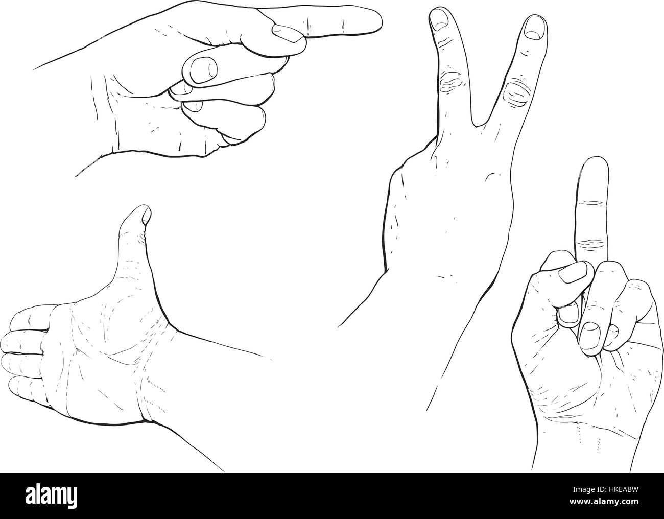 Hand gestures with human thumb and finger and palm isolated Black and White Stock Photos ...