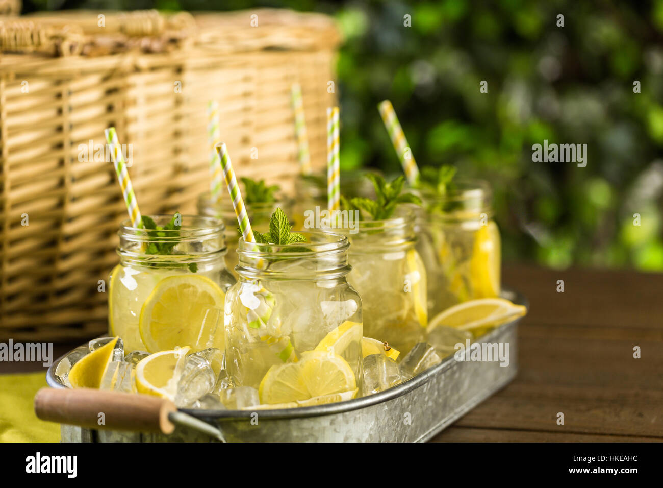 Beverage tray with with iced tea with citrus Stock Photo - Alamy