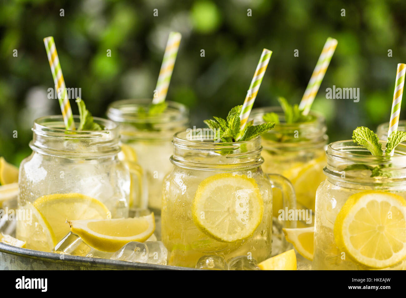 Beverage tray with with iced tea with citrus Stock Photo - Alamy