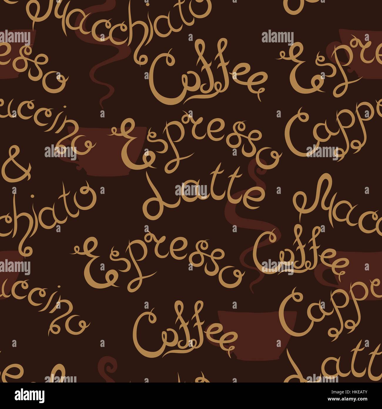 Coffee seamless pattern. Lettering. Latte Macchiato, Espresso ...
