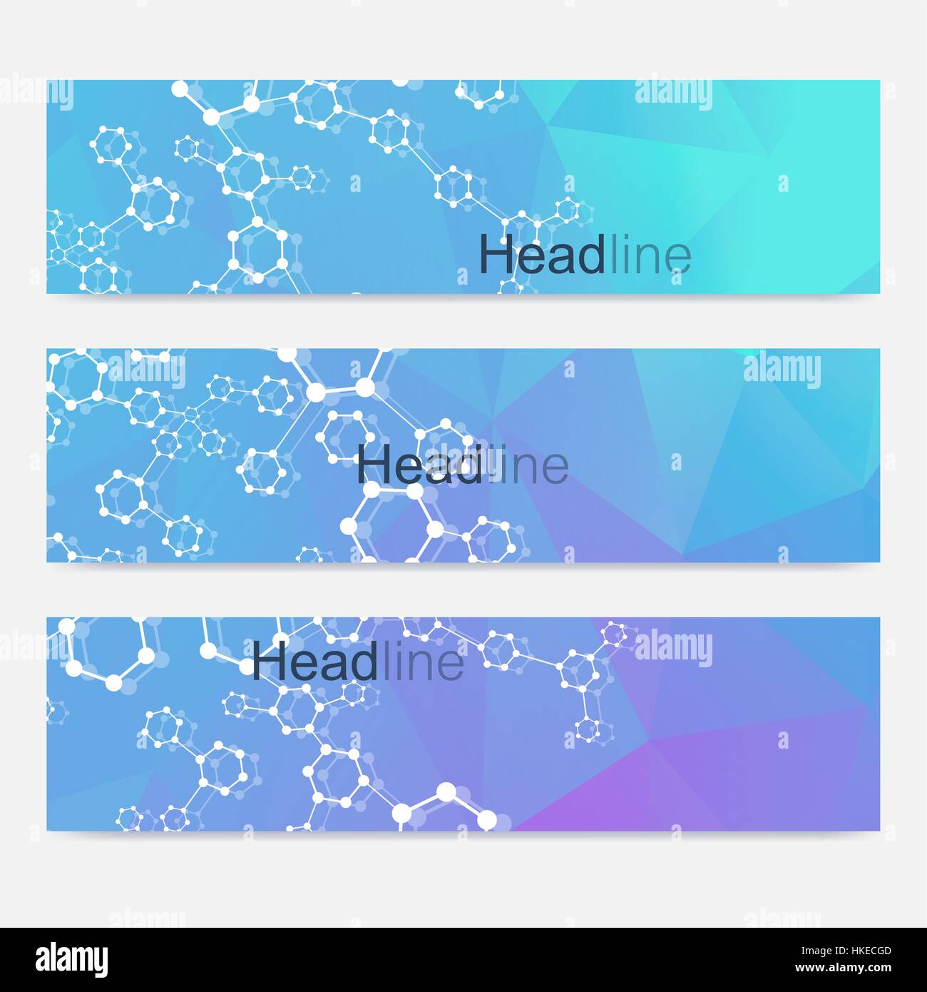Scientific set of modern vector banners. DNA molecule structure with ...