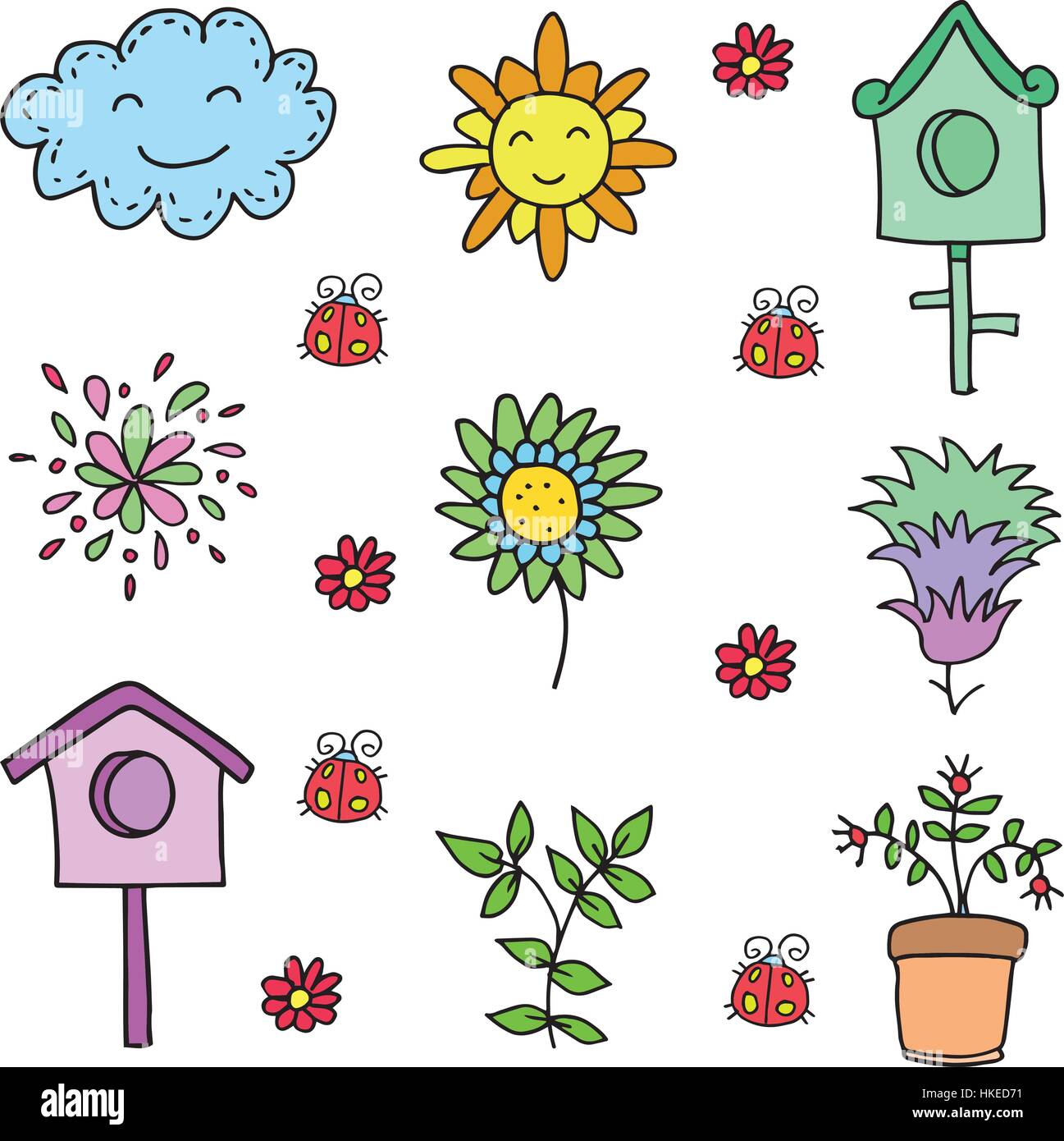 Illustration of spring colorful doodles Stock Vector Image & Art - Alamy