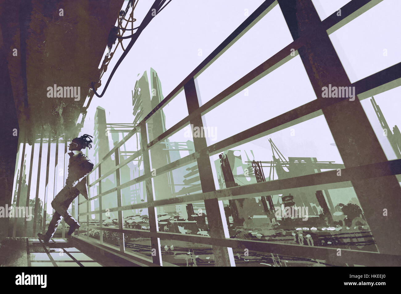 the man standing in a building industry construction,illustration ...