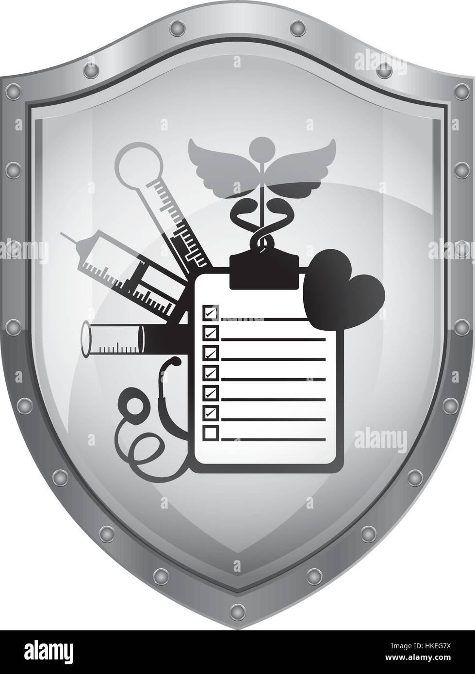 Medical equipment on shield icon vector illustration graphic design ...