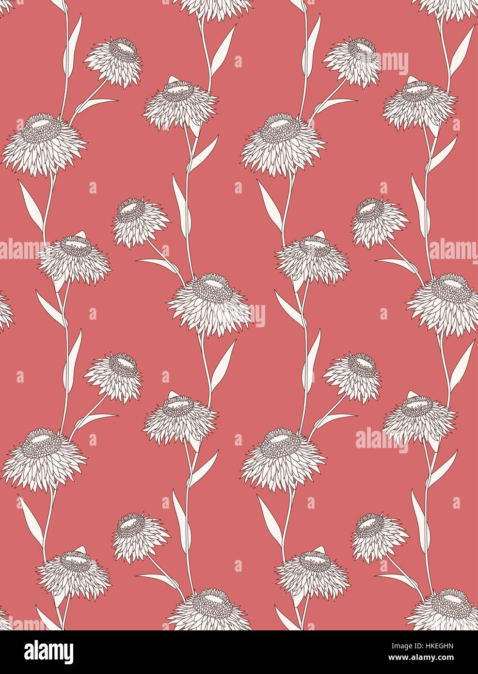 Linear flower seamless pattern on red background Stock Vector Image ...