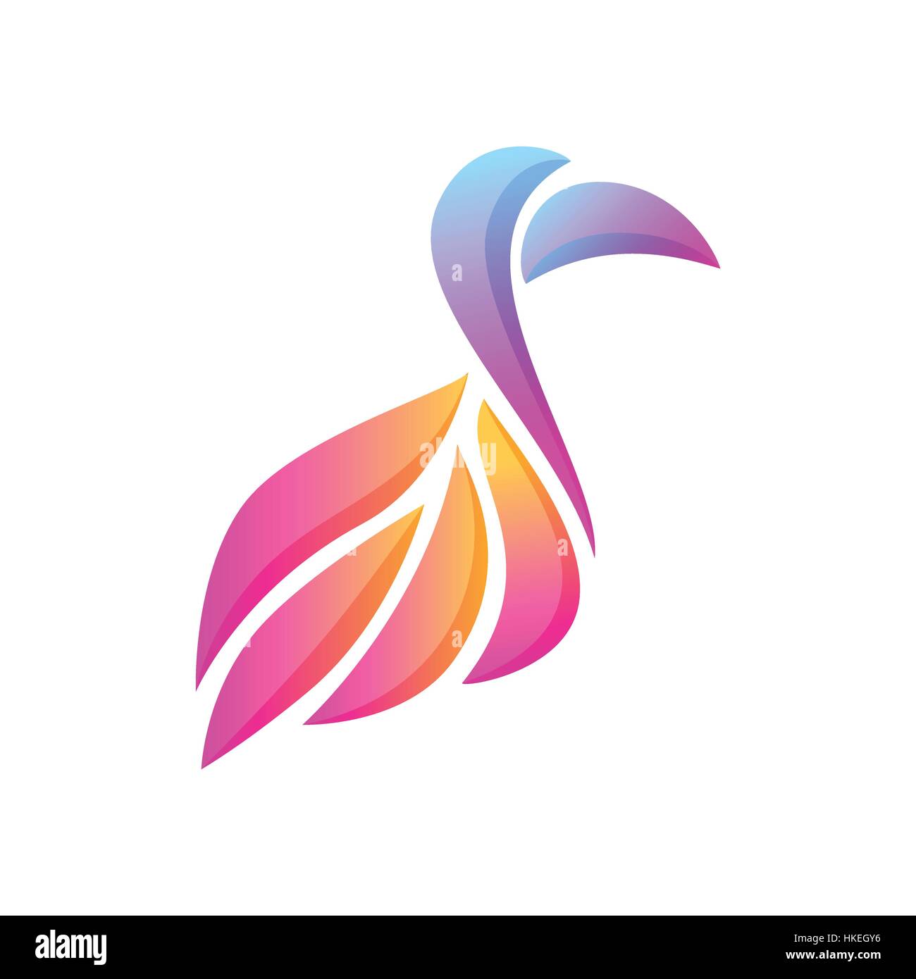 Abstract glowing gradient bird with big beak composition on white ...