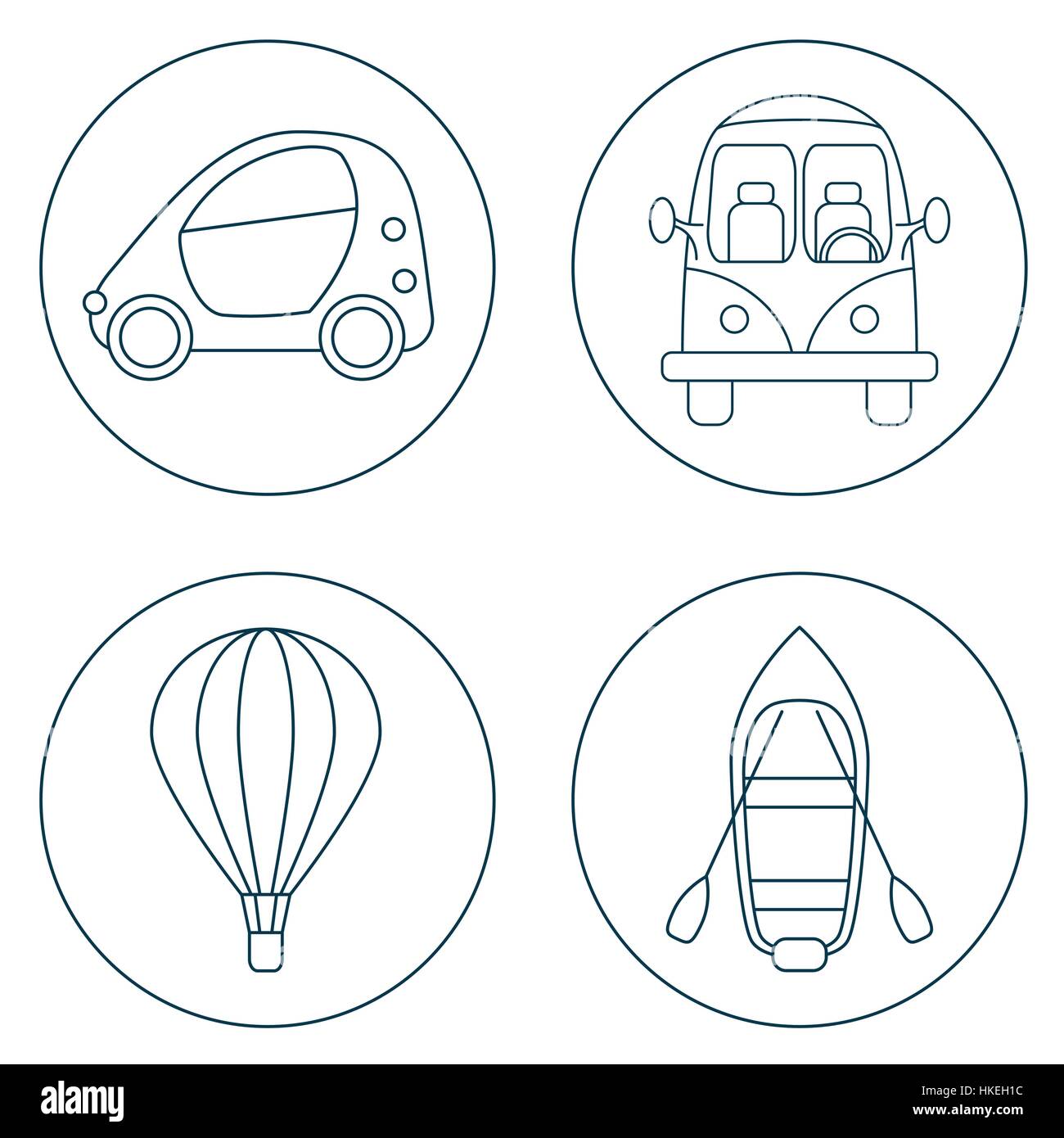 Set of 4 circles with cartoon transport illustrations Stock Vector ...